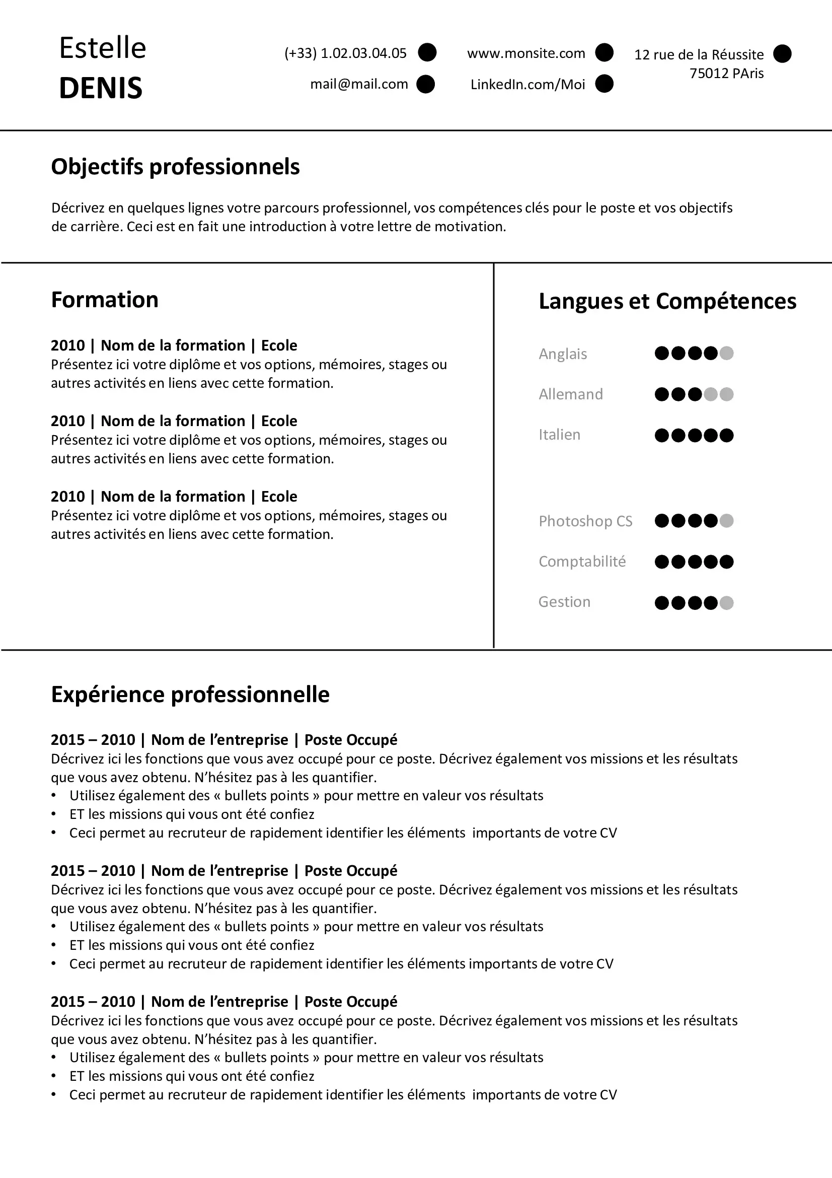 Modèle de CV Encadré | Gratuit à Télécharger