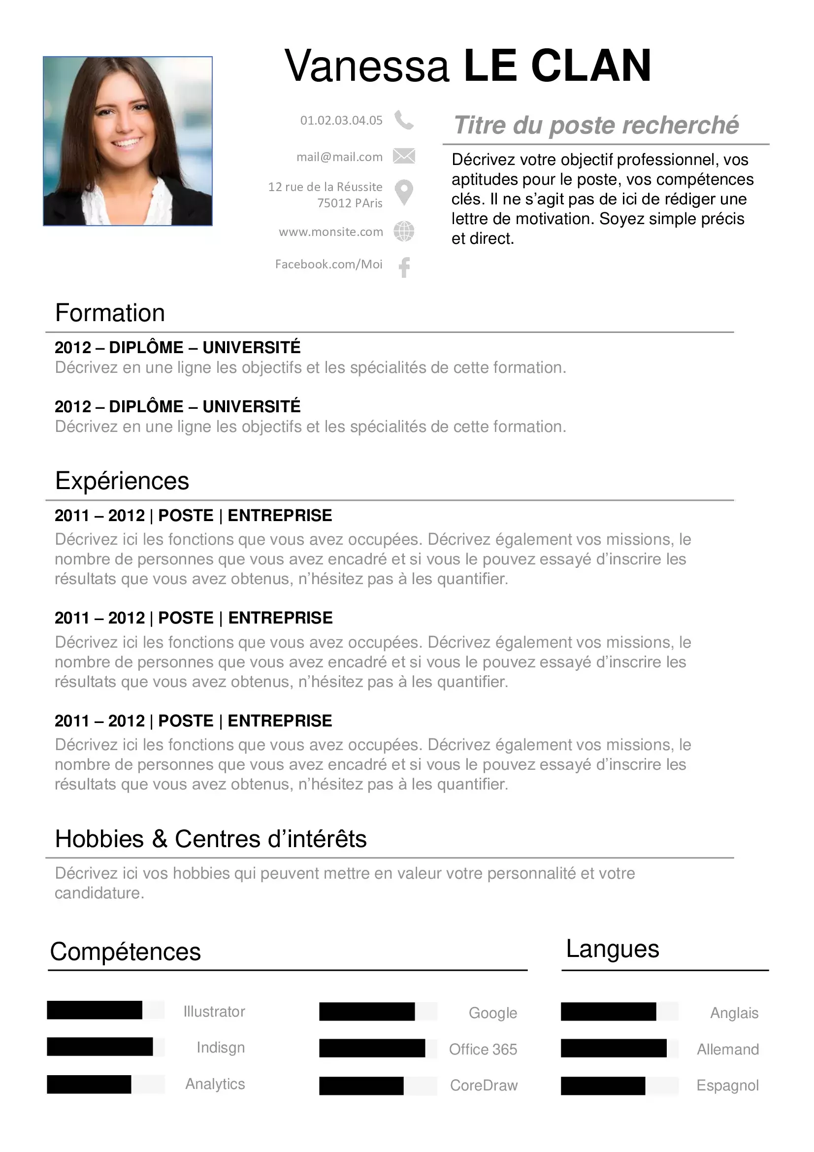 Modèle de CV Standard | Gratuit à Télécharger