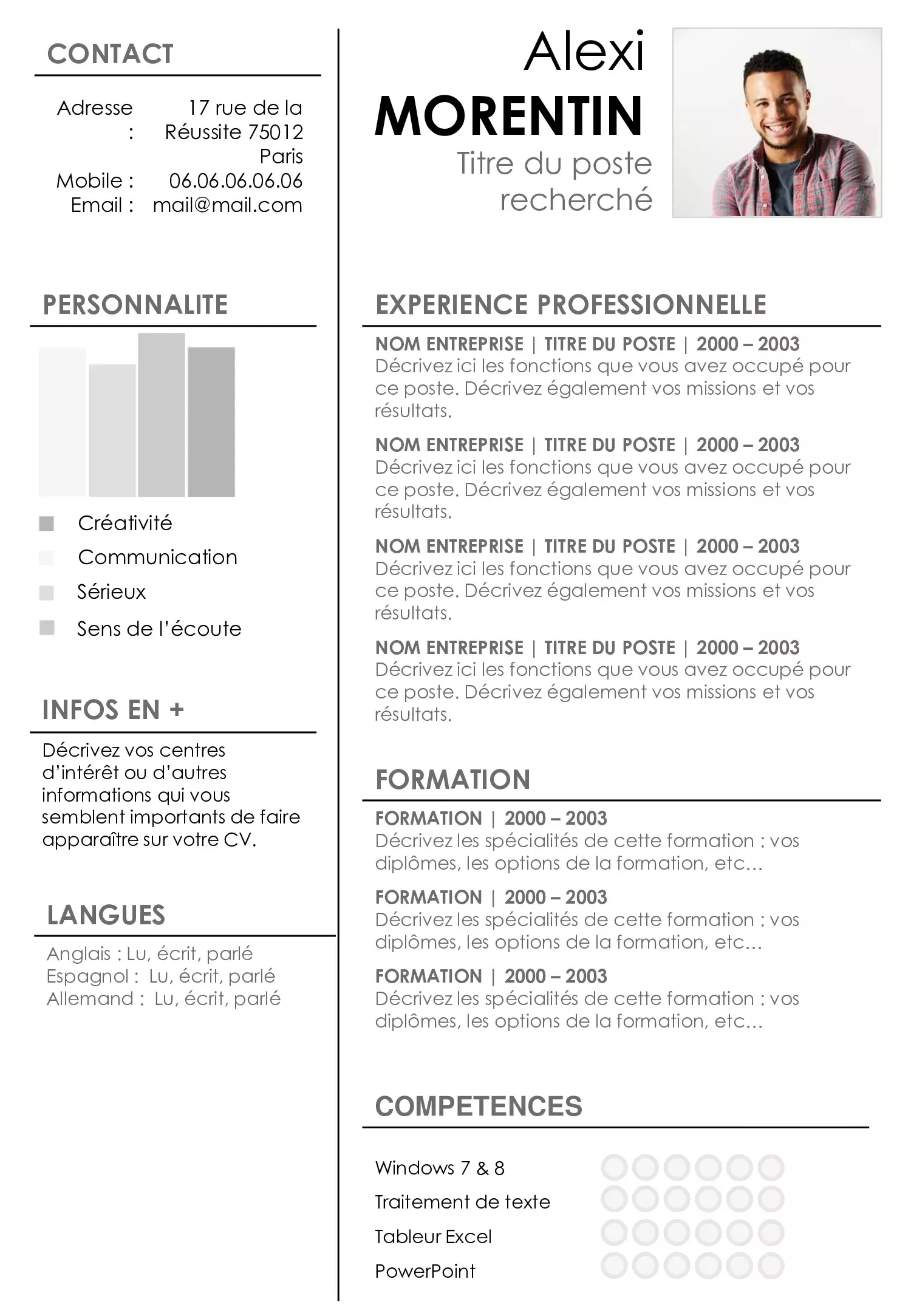 Modèle de CV Simple et clair | Gratuit à Télécharger