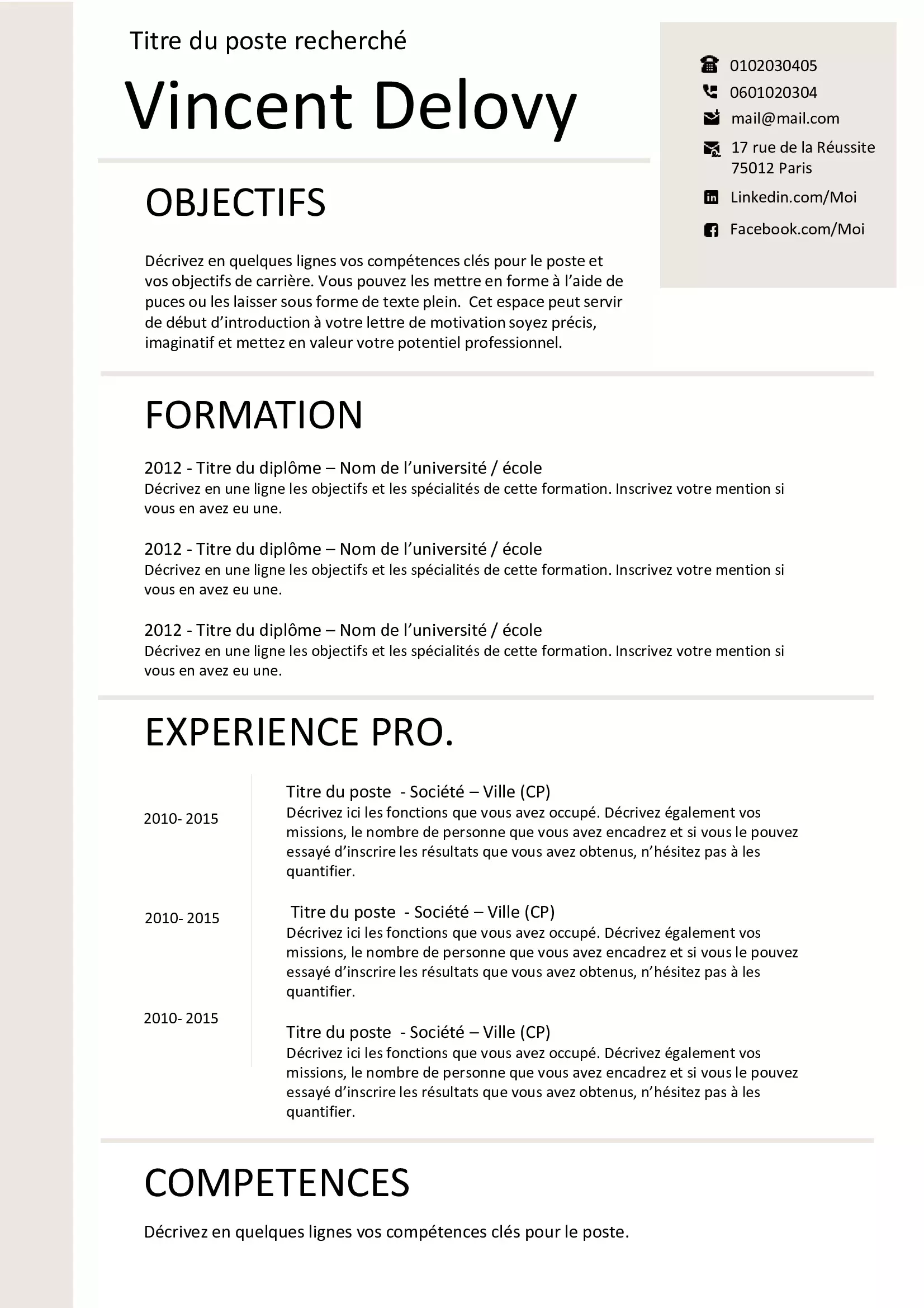 Modèle de CV Classico | Gratuit à Télécharger