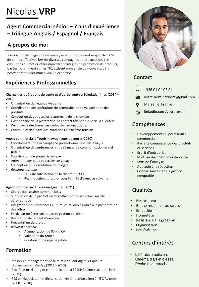 Exemple de CV : Agent Commercial [GRATUIT]
