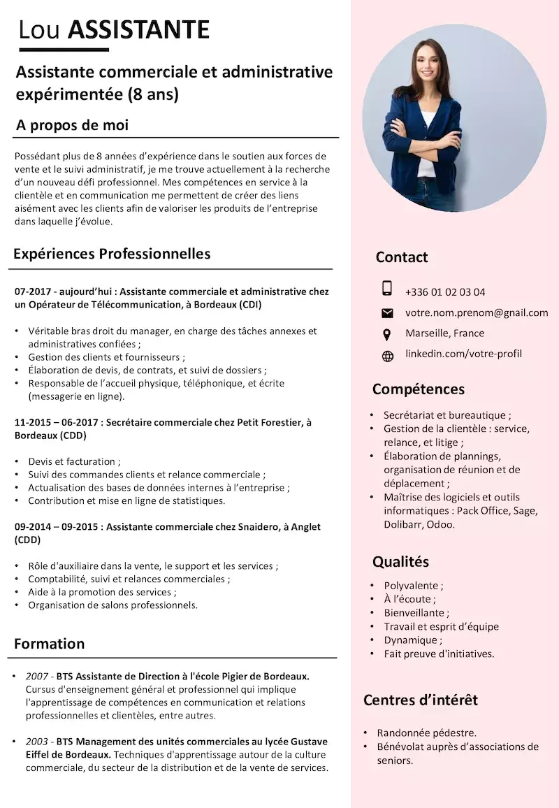 Exemple de CV : Assistante Commerciale [GRATUIT]
