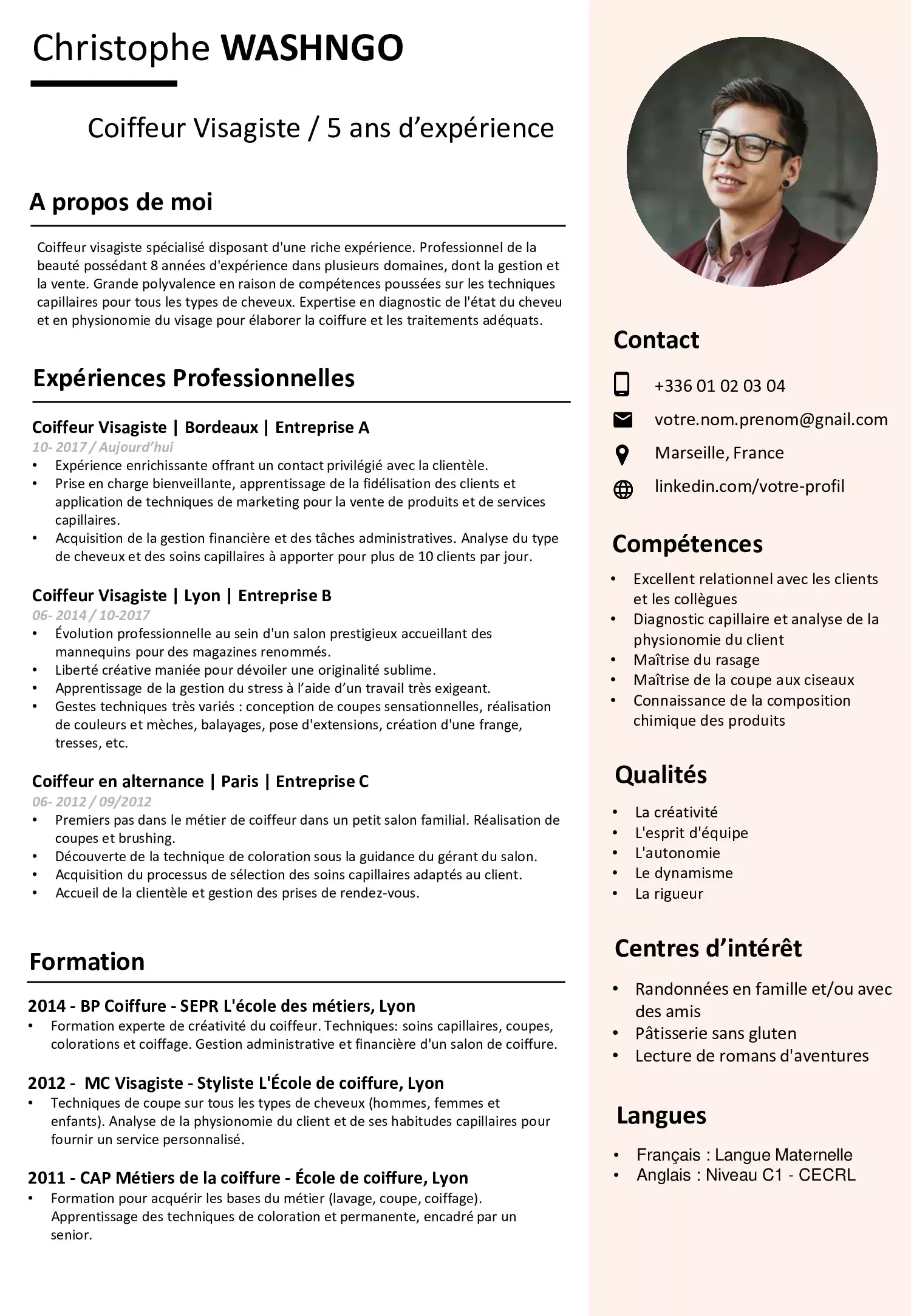 Exemple de CV : Coiffeur [GRATUIT]