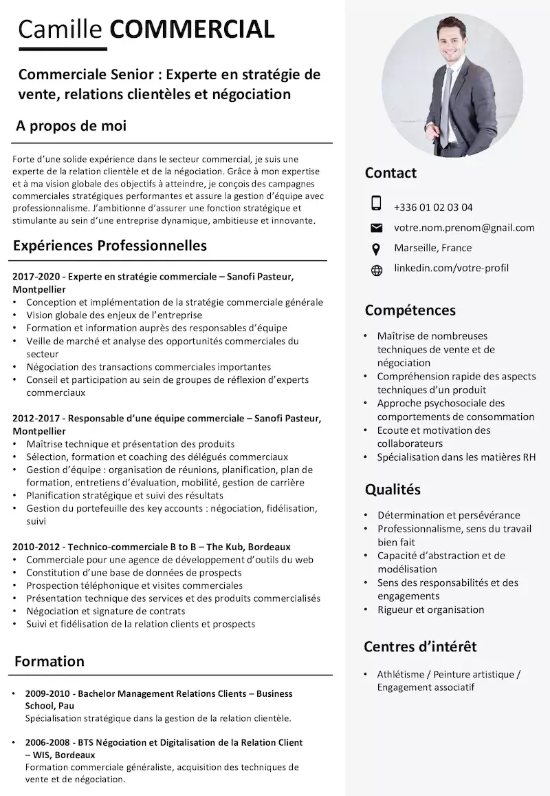 Exemple de CV : Commercial [GRATUIT]
