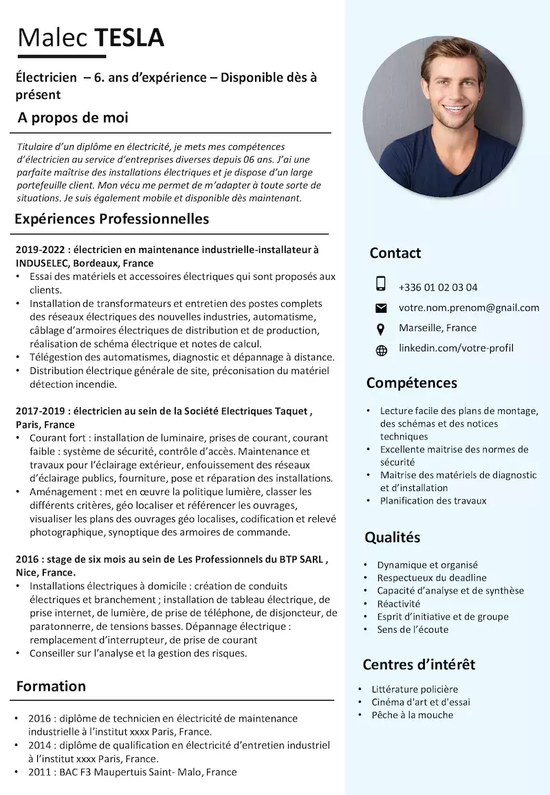 Exemple de CV : Electricien [GRATUIT]