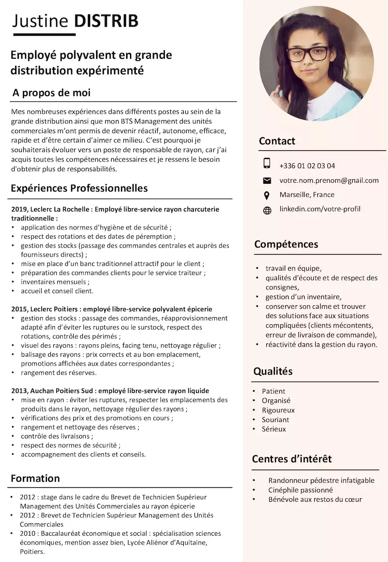 Exemple de CV : Employé(e) Libre-Service [GRATUIT]
