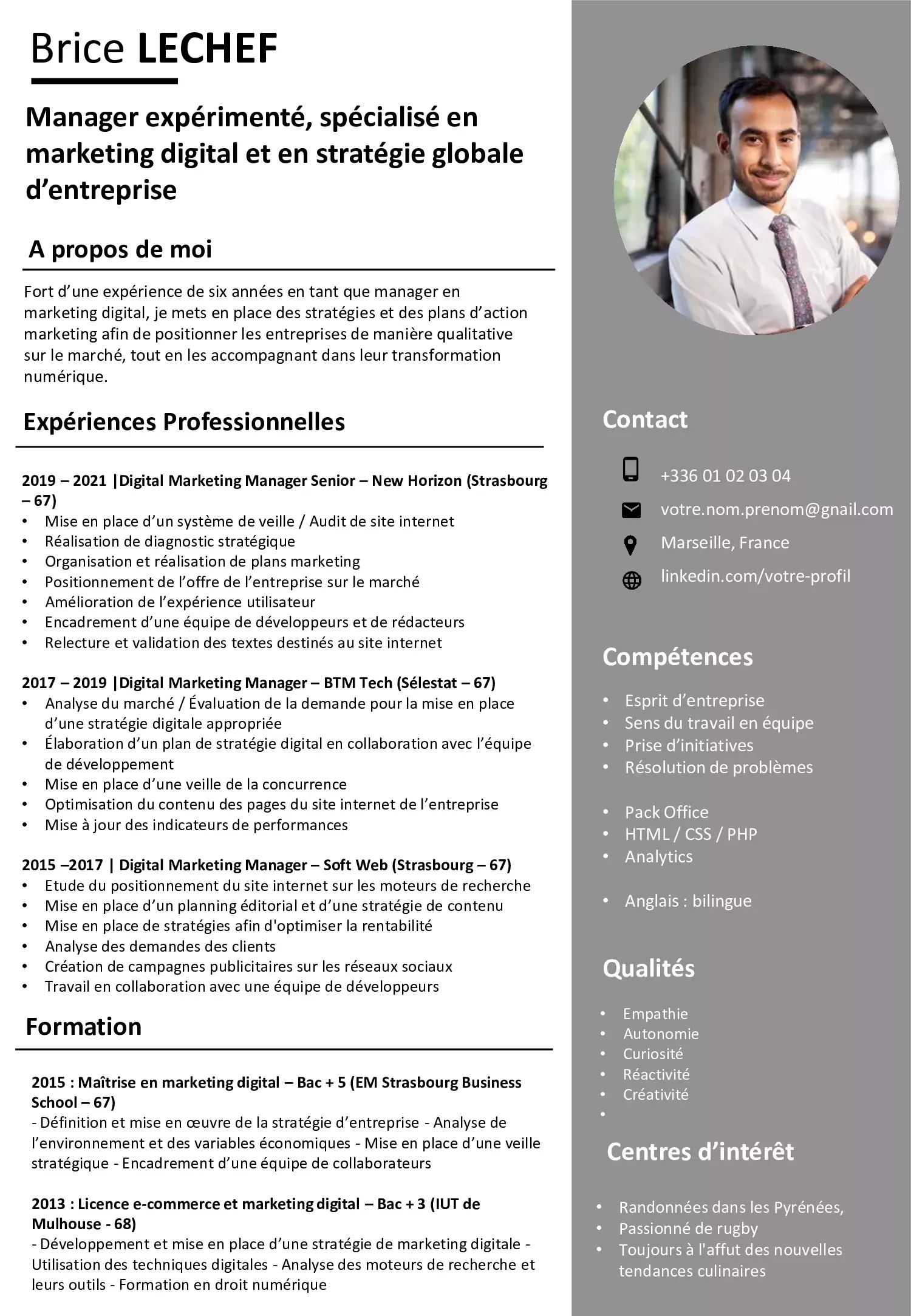 Exemple de CV : Manager [GRATUIT]