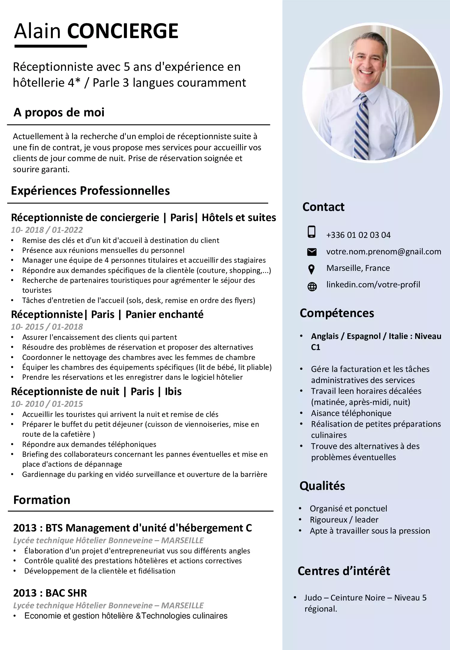 Exemple de CV : Réceptionniste [GRATUIT]