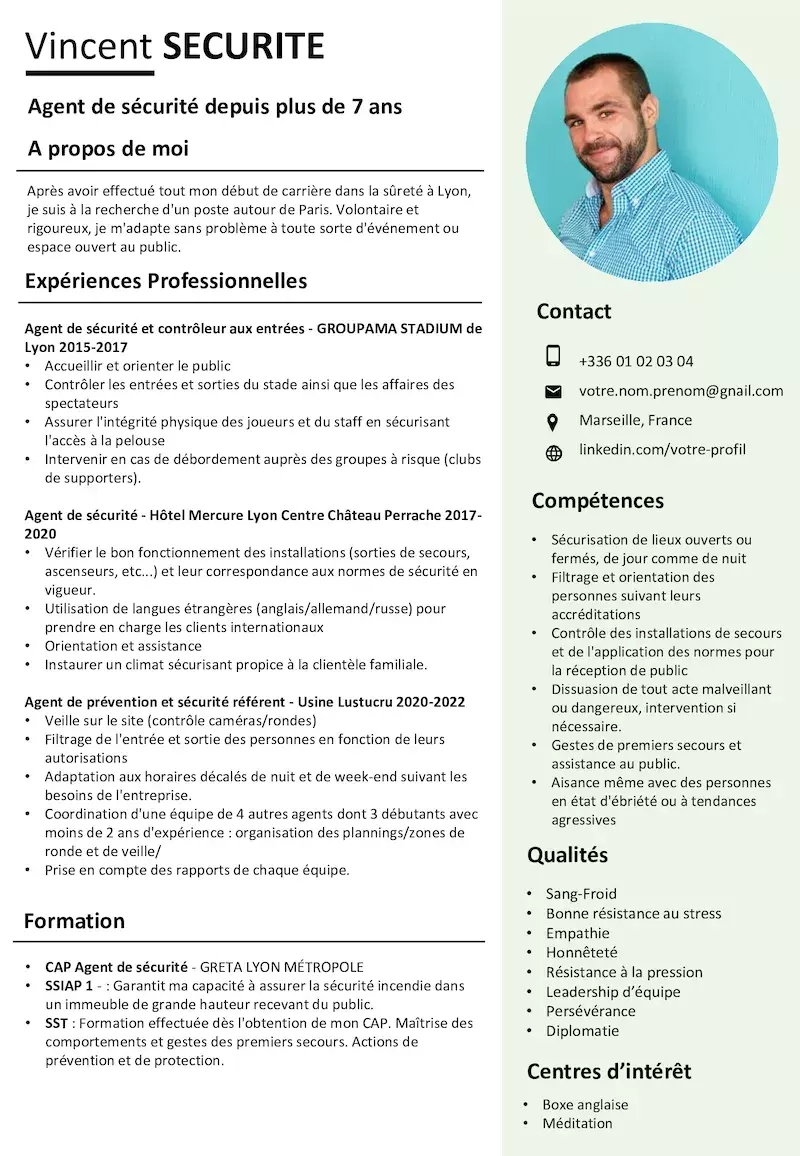 Exemple de CV : Agent de Sécurité [GRATUIT]