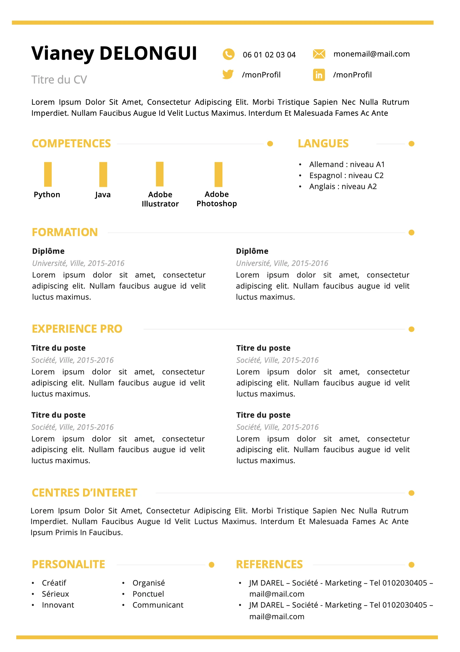 Modèle de CV Intérêt | Gratuit à Télécharger