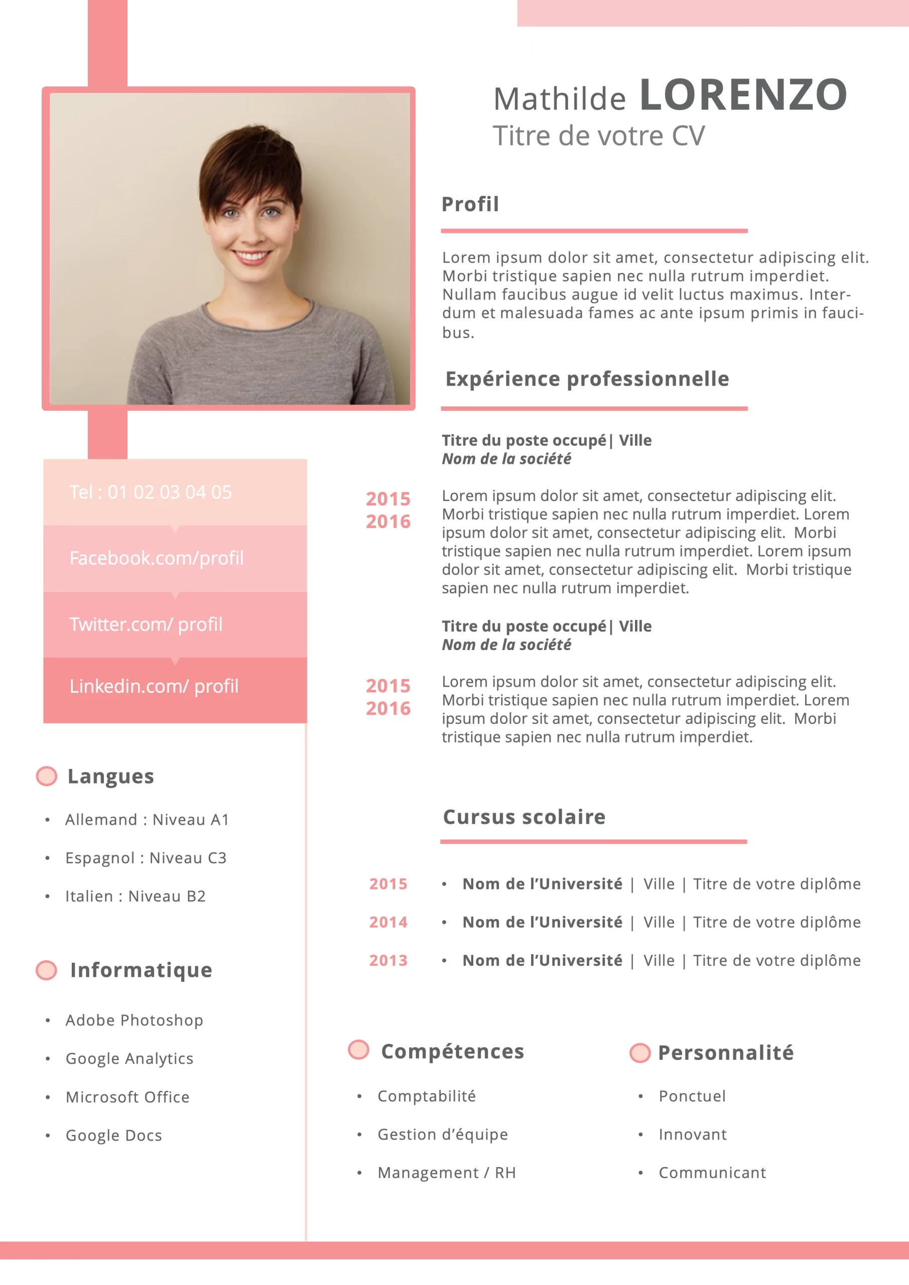 Modèle de CV Rose | Gratuit à Télécharger