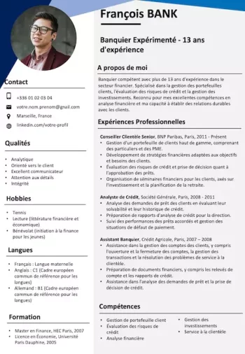 Exemple de CV : Banquier [GRATUIT]