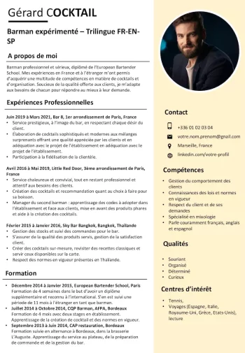 Exemple de CV : Barman [GRATUIT]