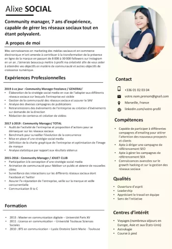 Exemple de CV : Community Manager [GRATUIT]