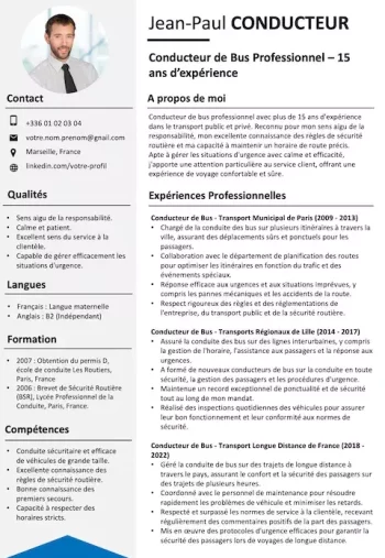Exemple de CV : Conducteur de bus [GRATUIT]