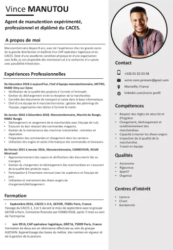 Exemple de CV : Manutentionnaire [GRATUIT]
