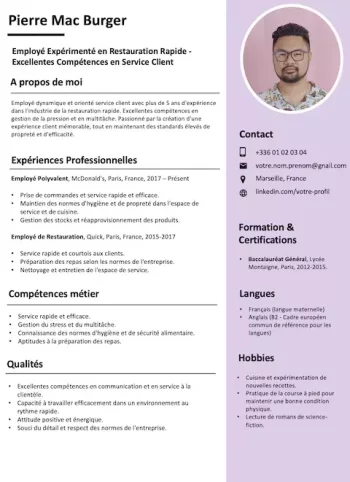 Exemple de CV : Restauration Rapide [GRATUIT]