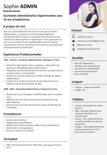 Exemple de CV : Secrétaire Administrative [GRATUIT]