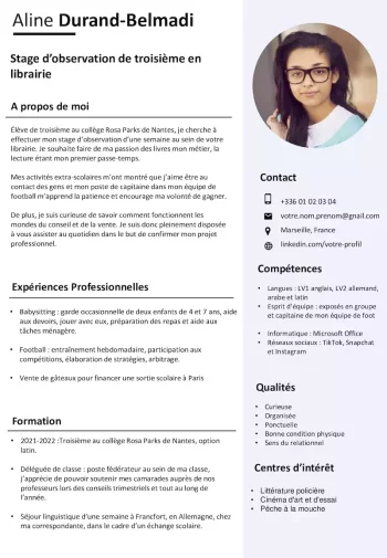Exemple de CV : Stage de 3ème [GRATUIT]