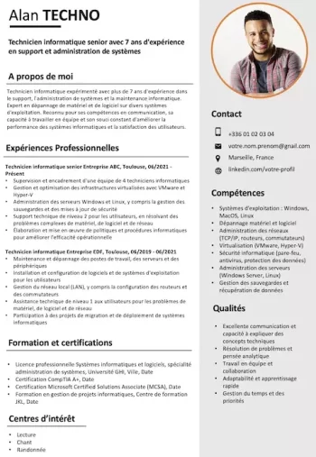Exemple de CV : Technicien Informatique [GRATUIT]