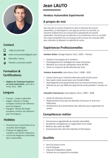 Exemple de CV : Vendeur automobile [GRATUIT]